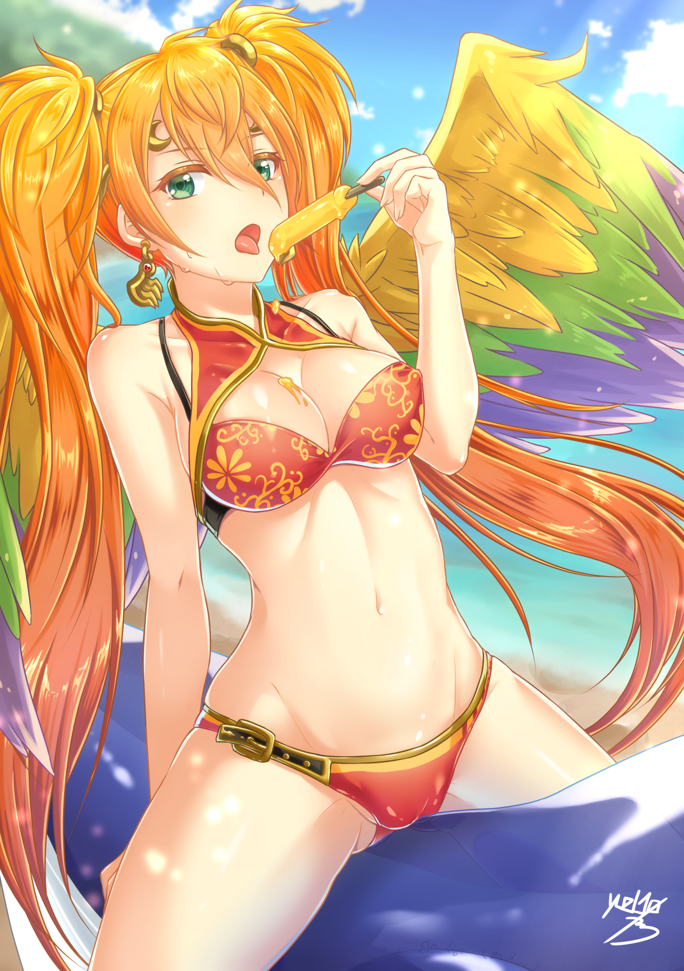 yuzuto sen puzzle & dragons bikini cameltoe cleavage cream swimsuits wings | #535932 | yande.re